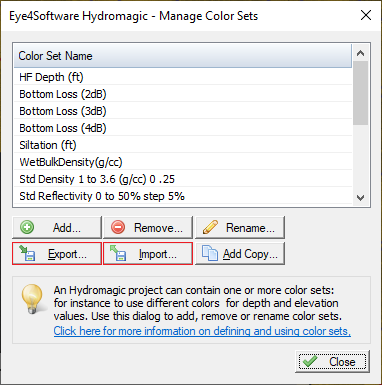 Depth colors and legend - Eye4Software Hydromagic - hydrographic survey software for Windows
