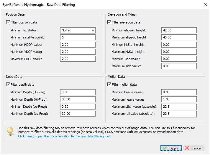Raw Data Filtering tool - Eye4Software Hydromagic - Hydrographic Survey ...